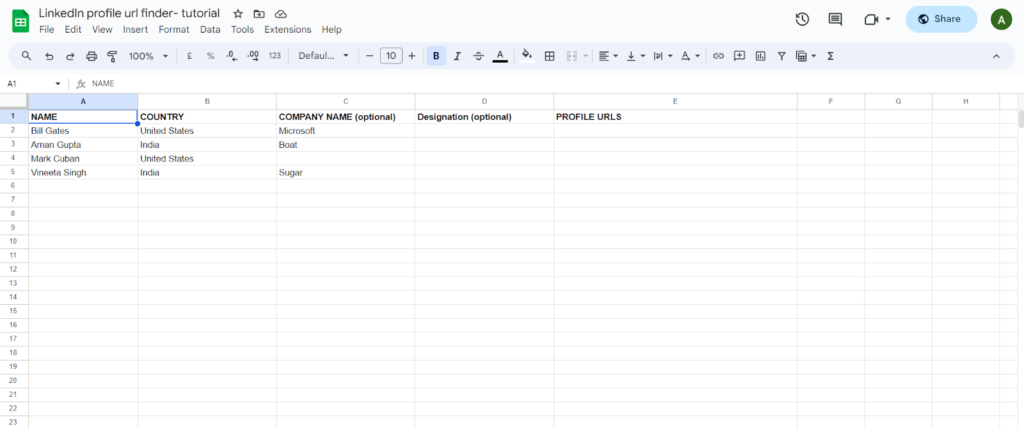 Find LinkedIn Profile URLs in Google Sheets - Smacient