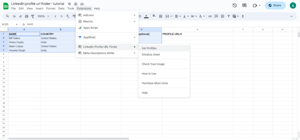 Find LinkedIn Profile URLs in Google Sheets - Smacient